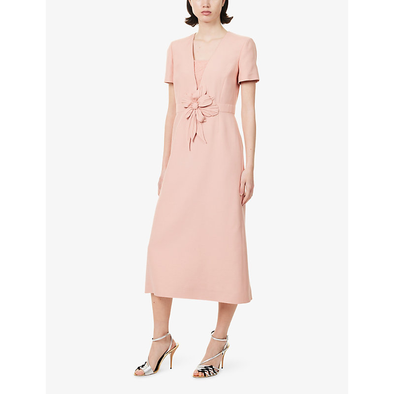 VALENTINO Embroidered Floral Wool and Silk-Blend Midi Dress